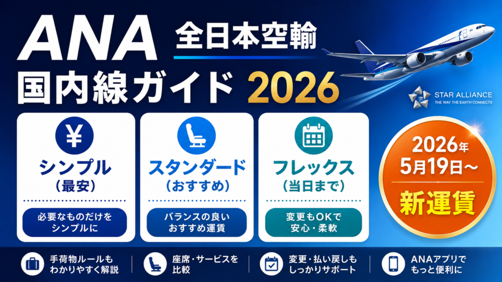 【2026年最新】ANA（全日本空輸）国内線完全ガイド｜新運賃シンプル・スタンダード・フレックス・手荷物・乗り方まとめ
